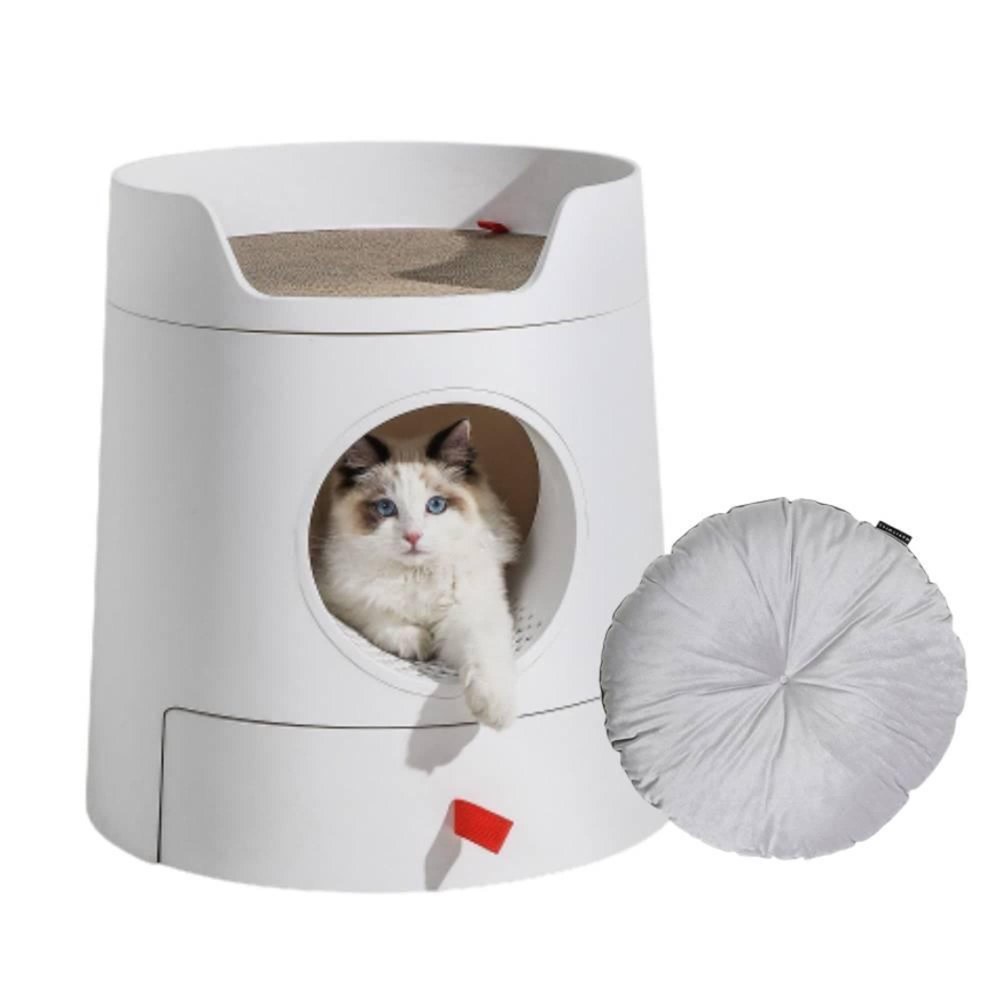 Michu Castle 2-in-1 Semi- Closed Cat Litter Box with Scratch Basin ...