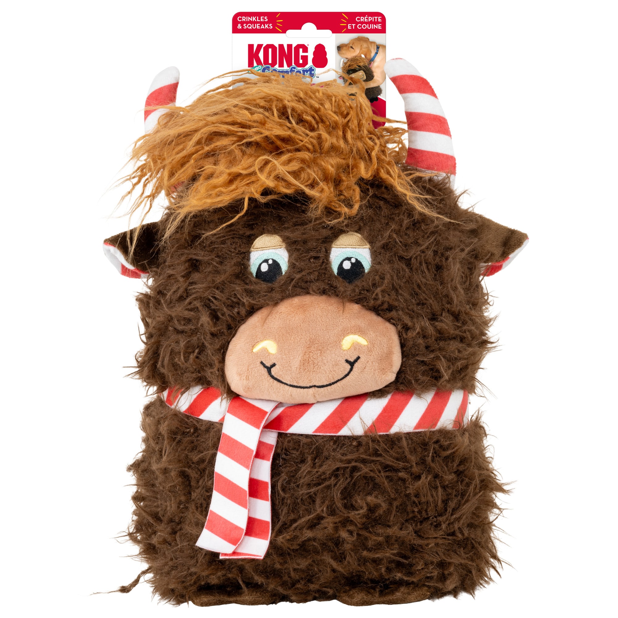 KONG Holiday Comfort Jumbo Highland Cow Dog Toy, X-Large | Petco