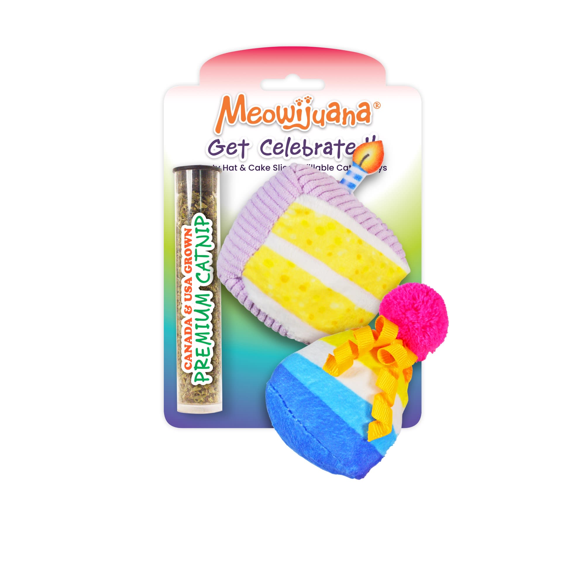 Meowijuana Get Celebrated Cake and Hat Catnip Toy for Cats, Small, Pack ...