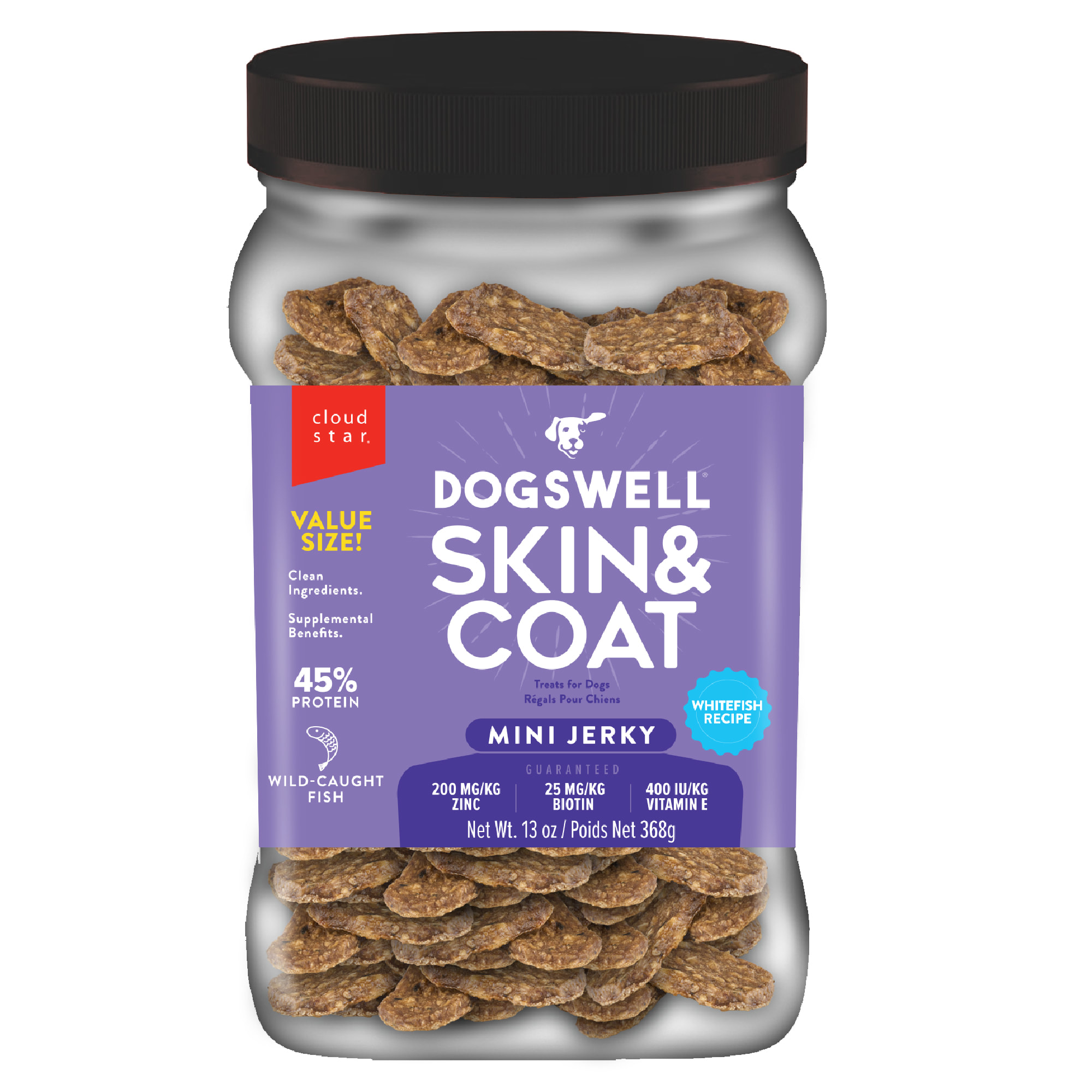 Dogswell Mini Jerky Skin & Coat Whitefish Dog Treats, 13 oz. | Petco