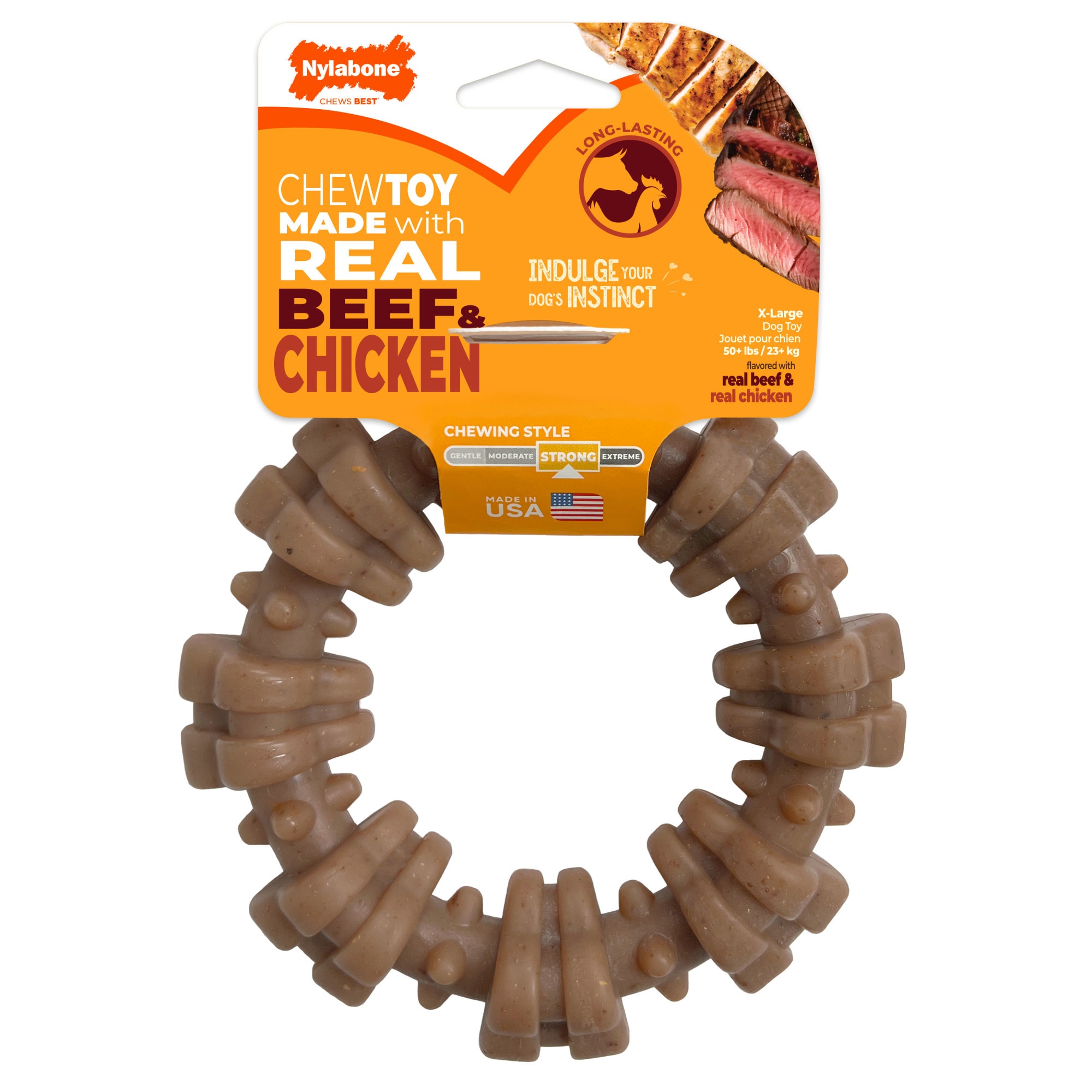 Nylabone Strong Textured Ring Made with Real Beef & Chicken Dog Chew ...
