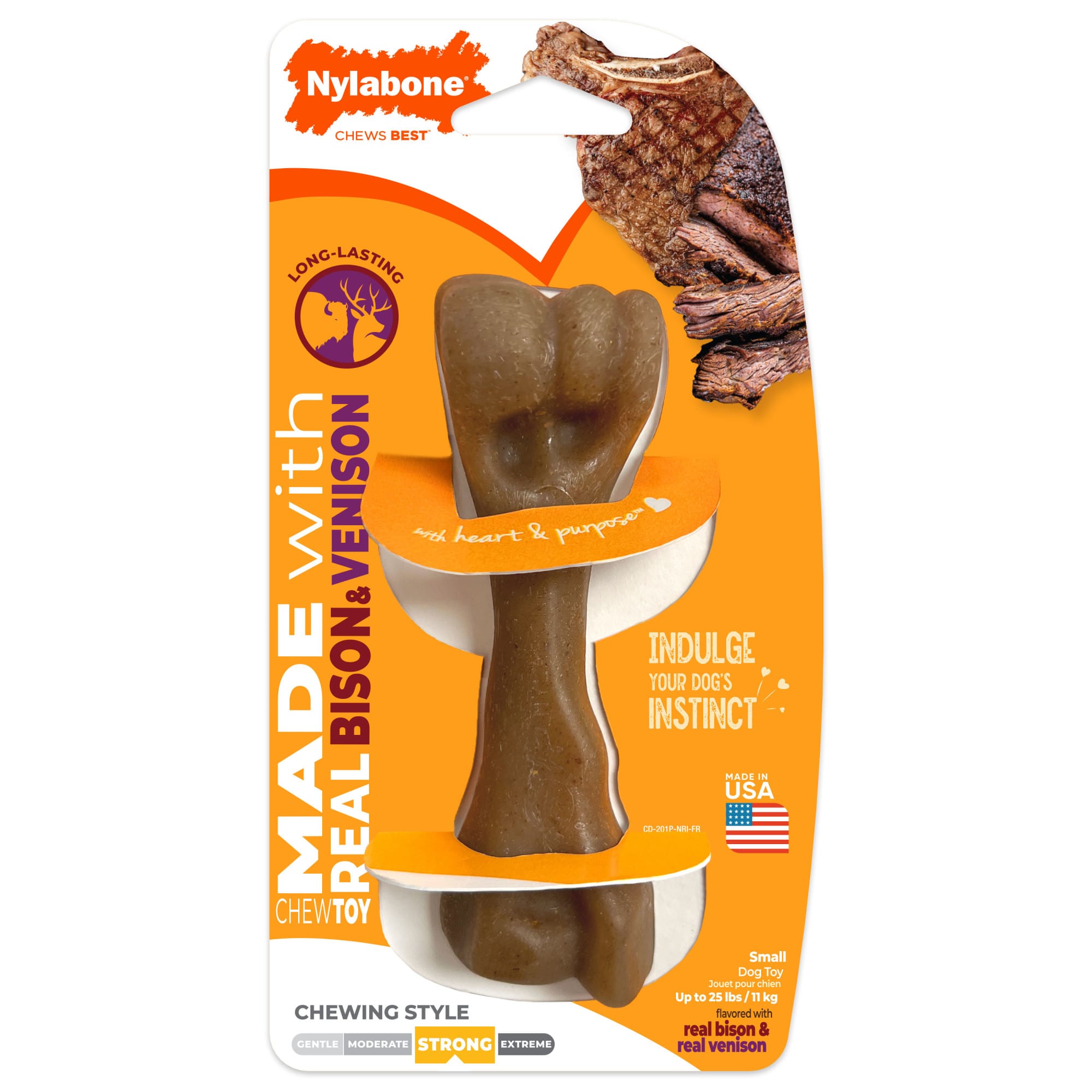 Nylabone Strong Femur Bone Made with Real Bison & Venison Dog Chew Toy ...